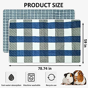 Fhiny 2 PCS Guinea Pig Cage Liner Plaid Washable Guinea Pig Bedding Reusable Small Pet Pee Pads Fast Absorbent Waterproof Anti Slip for Rabbits Bunny Hamsters or Other Small Animals