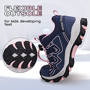 Eggseed Girls Kids Hiking Trail Shoes Waterproof Slip Resistant Outdoor Trekking Walking Running Sneakers,Purple Pink,2 US Little Kid
