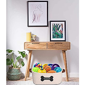 Morezi Cotton Rope Dog Toy Basket with Handle, Large Dog bin, Puppy Kitty Bed, Dog Toy Basket - Perfect for Carry pet Toys, Blankets, leashes, chew Toys, Diapers - Beige