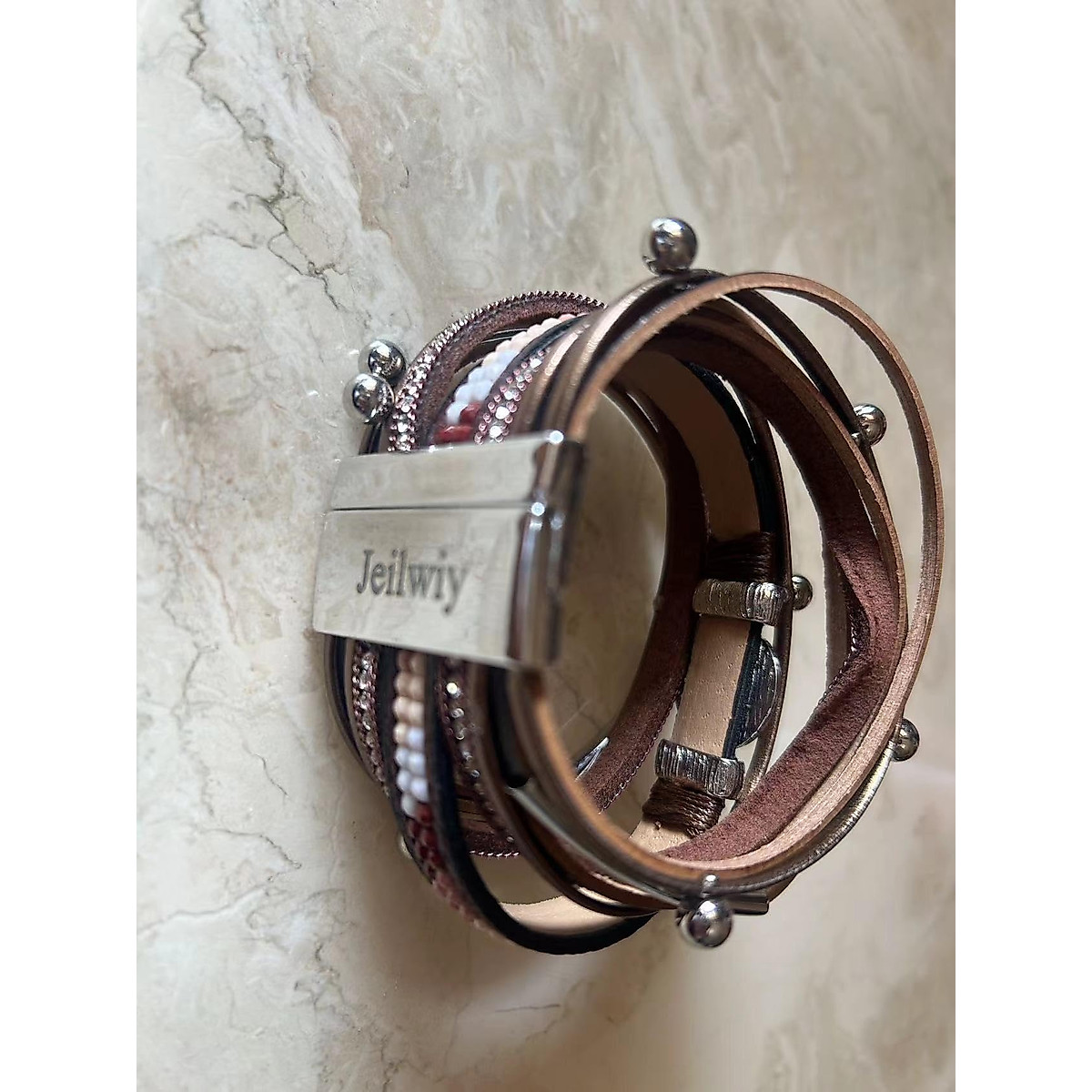 Jeilwiy Leather Wrap Around Bracelet Multi Rope Boho Bracelets Cuff Bangle Baroque Pearls Handmade Bohemian Jewelry for Women, Daughter, Sister Gifts