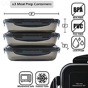 Innovator Cube Meal Prep Lunch Bag with 3 BPA-Free, Reusable, Microwavable, Freezer Safe, Portion-Controlled Containers, Lunch Box with Storage Pockets (Black)