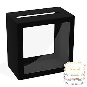 JCTHKUKU Clear Black Card Box for Party, Rectangular Cards Box Gift Cards Receiving Box Holder for Wedding, Bridal & Baby Showers, Graduation, Birthday, Retirement, Anniversaries Party Decorations
