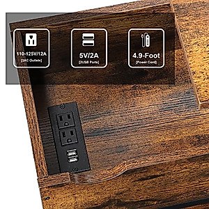 MOOACE End Table with Charging Station, Lift Top Nightstand Mobile Narrow Bedside Tables with USB Ports and Outlets for Living Room, Bedroom, Large Storage Space Cabinet, Rustic Brown