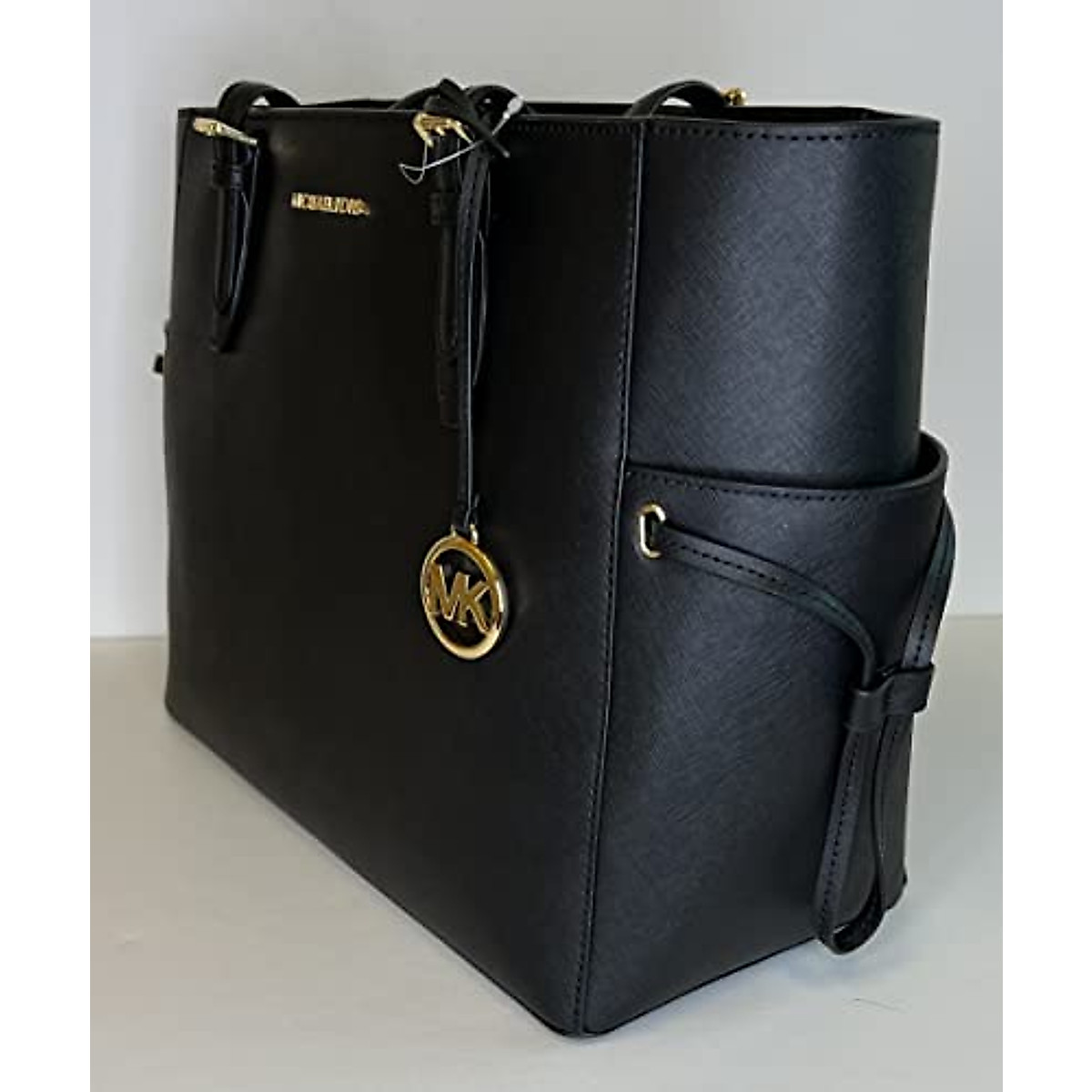 Michael Kors MICHAEL Michel Kors Gilly Large Drawstring Travel Tote bundled with Double Zip Wristlet Purse Hook (Black)