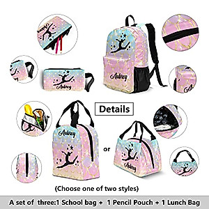 Gymnastic Scale Mermaid Personalized Backpack Set for Teen Boys Girls with Lunch Box & Pencil Pouch Bag Travel Backpack