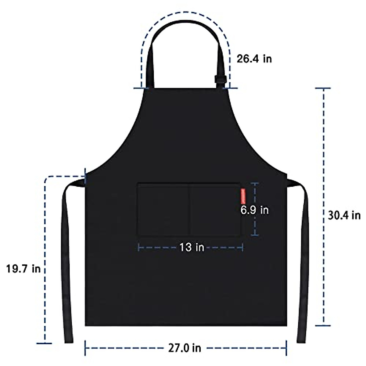 APRONPANDA Chef Apron for Men Women with 2 Pockets,100% Cotton Kitchen Cooking BBQ Apron with Adjustable Neck,Unisex Black Apron