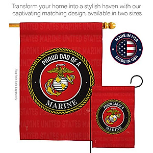 Breeze Decor Proud Dad Garden Flag Set Wall Holder Armed Forces Marine Corps USMC Semper Fi United State American Military Veteran Retire Official House Yard Gift Double-Sided, Made in USA