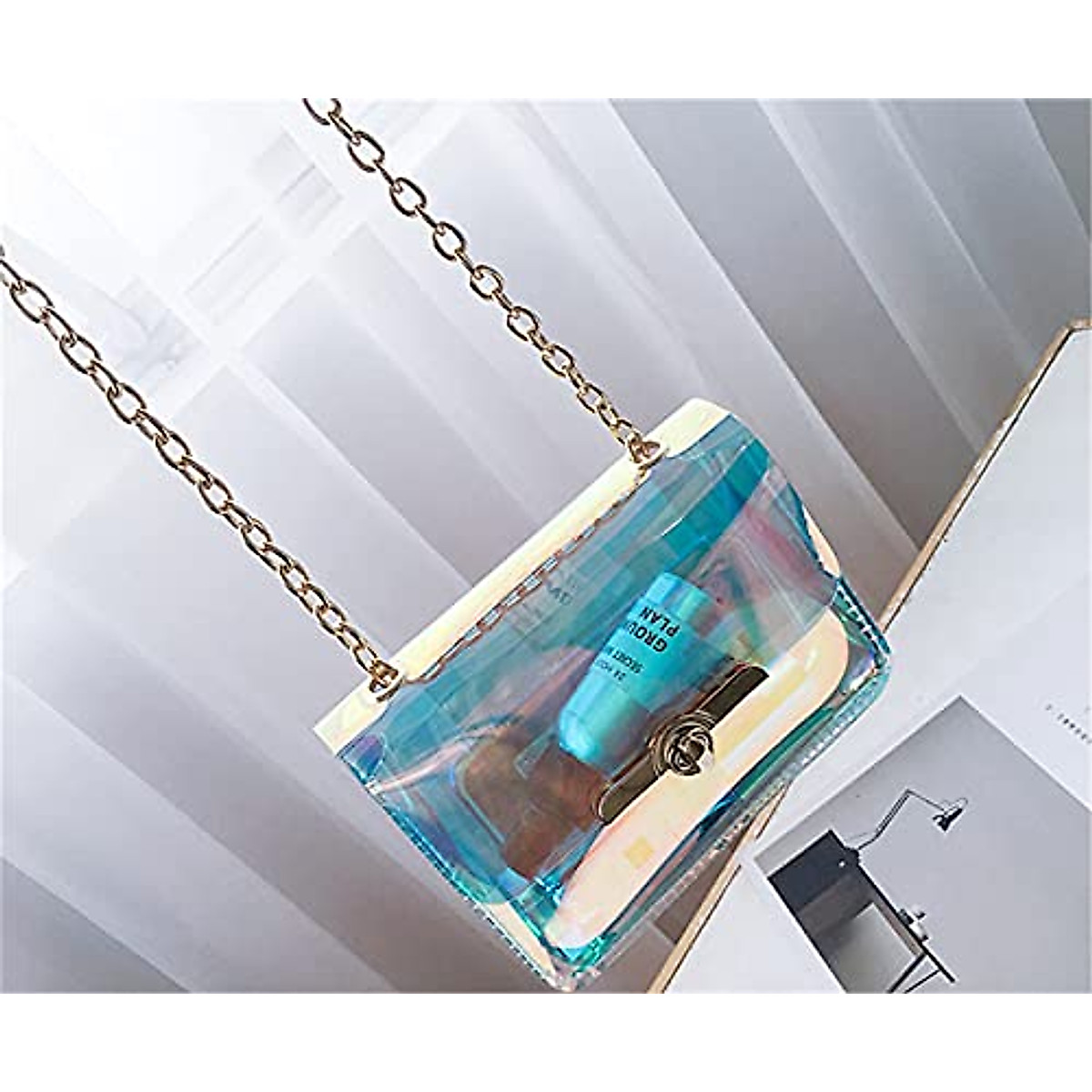 Limmuchi Holographic Bag Iridescent Purse for Women Evening Clutch Clear Purse Stadium Concert Approved (Small-16x5x12cm)