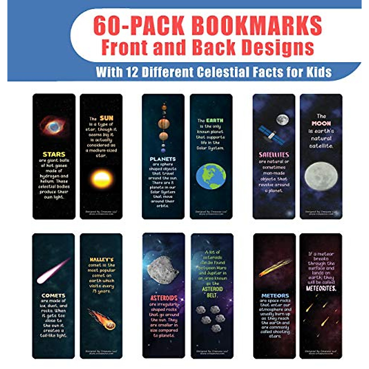 Creanoso Celestial Bodies and Facts (60-Pack) - Premium Quality Gift Ideas for Children, Teens, & Adults for All Occasions - Stocking Stuffers Party Favor & Giveaways