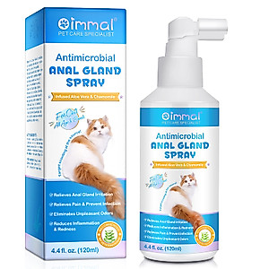 Anal Gland Spray for Cats, Cat Anal Gland Spray with Aloe Vera & Chamomile Eliminates Tough Odors, Supports Pain Relief & Soothes Itching - Pet Supplies Anal Gland Support Spray for Cats - 4.4 Fl Oz