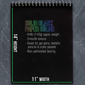 U.S. Art Supply 11" x 14" Premium Black Heavyweight Paper Sketch Pad, Pack of 2, 30 Sheets Each, 64lb (140gsm) - Spiral Bound Artist Drawing Paper - Colored Pencils, Gel Pens, Oil Pastels