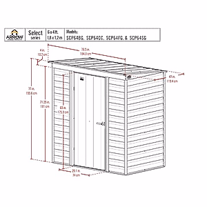 Arrow Select 6' x 4' Outdoor Lockable Steel Storage Shed Building, Sage Green