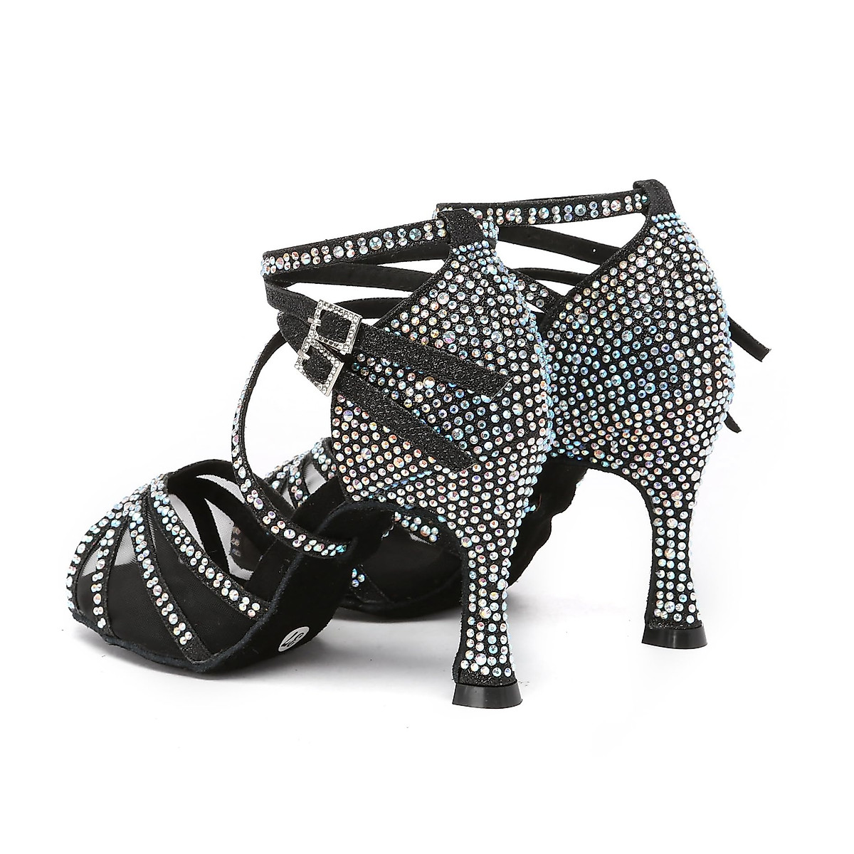 Minishion Sexy Dance Shoes Heels for Women Glitter Evening Prom Sandals L508 Black US 9