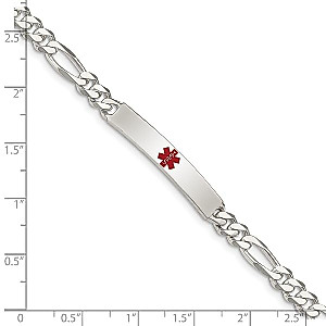 925 Sterling Silver Medical Alert Figaro Anchor Mariner Link Name Bar Identification ID Bracelet 7.5 inch