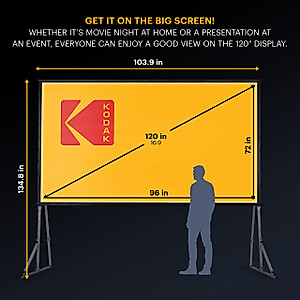 KODAK 120” Projector Screen w/Stand | Fast Fold Front Projection Backdrop for Outdoor & Indoor Movies with Tripod, Outdoor Stability Kit, & Black Storage Carry Case