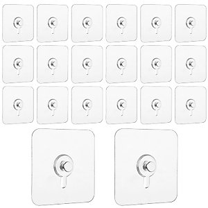 20Pcs Heavy Duty Adhesive Hooks Picture Hangers Without Nails Waterproof Single Nail Free Wall Hangers Reusable Screw Free Sticker No Damage Wall Hooks Hanging for Kitchen Bathroom Home Office Key