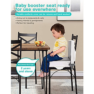 OTTOLIVES Toddler Booster Seat for Dining Table Thick Increasing Waterproof PU Washable Cushion with 2 Adjustable Straps Safety Buckle (Grey)