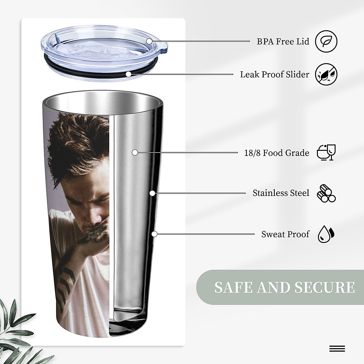 UALWORY Liam Music Payne Tumbler Cup 20oz Travel Coffee Mug with Lid and Straw Stainless Steel Insulated Mugs