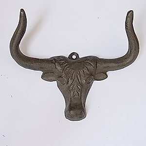 RCSTOONE Cow Head Double Hook Cast Iron Animal Theme Hanger Coat Hat Bathroom Hooks Heavy Duty Iron Art Antique Replica Home Decorative 1pc MT1