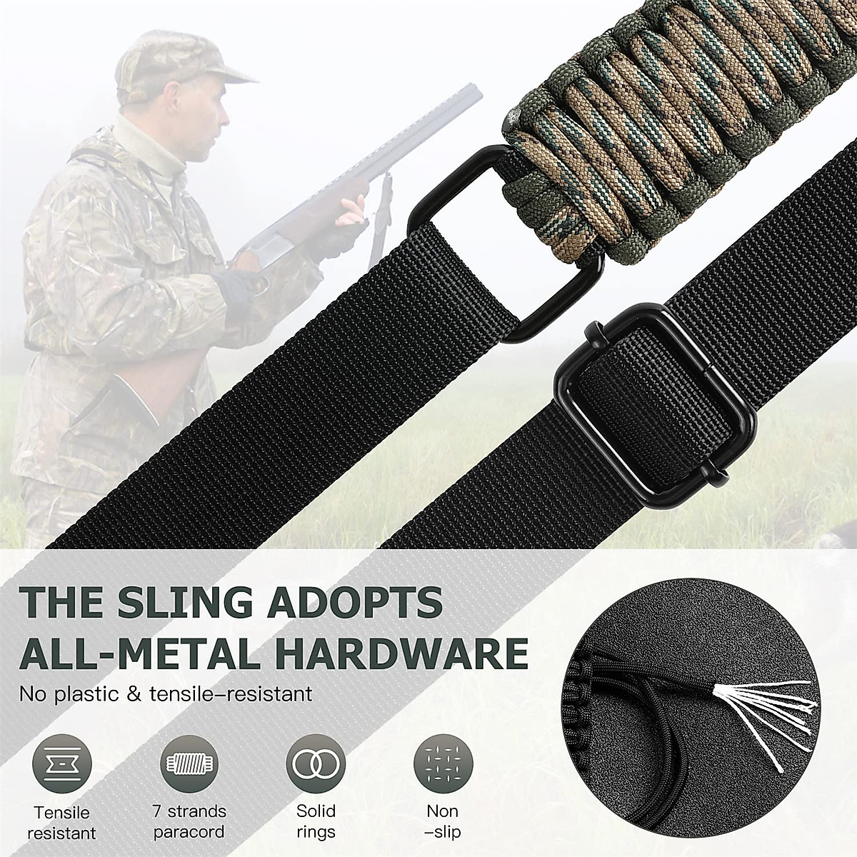 DDOUT Paracord Rifle Sling with Swivels, Two-Point Sling Quick Adjustable Length Strap for Hunting/Crossbow Sling
