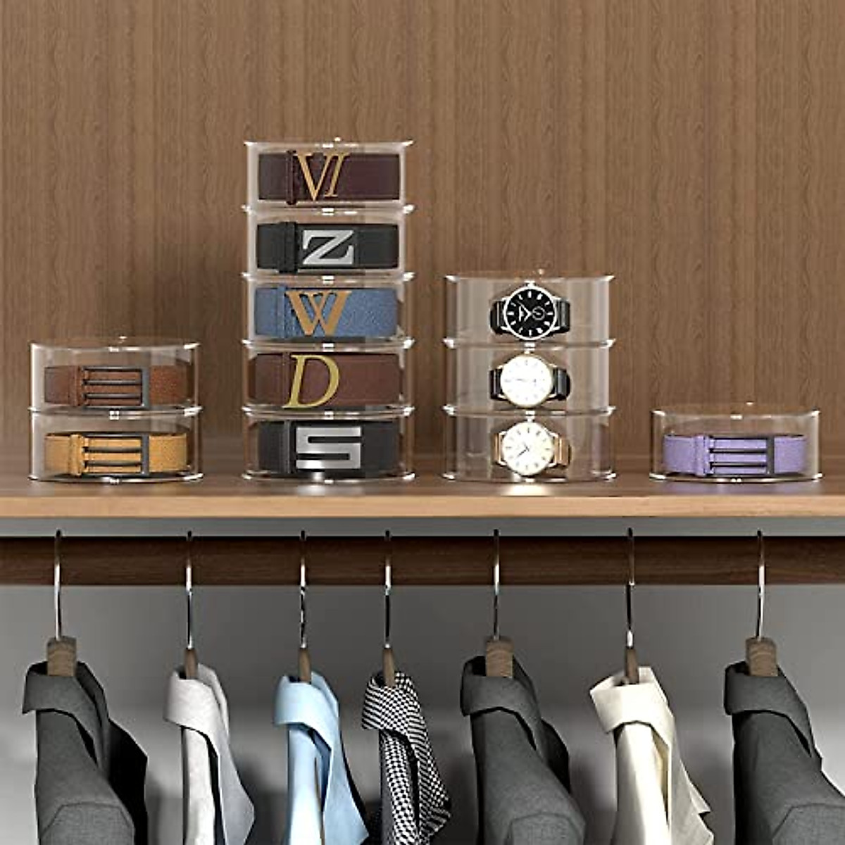 Carmanon 5 Layers Belt Organizer for Closet, Acrylic Belt Storage Organizer Clear Belt Holder, Men Belt Case and Display for Belt Watch Jewelry Bracelets Ring Cosmetic