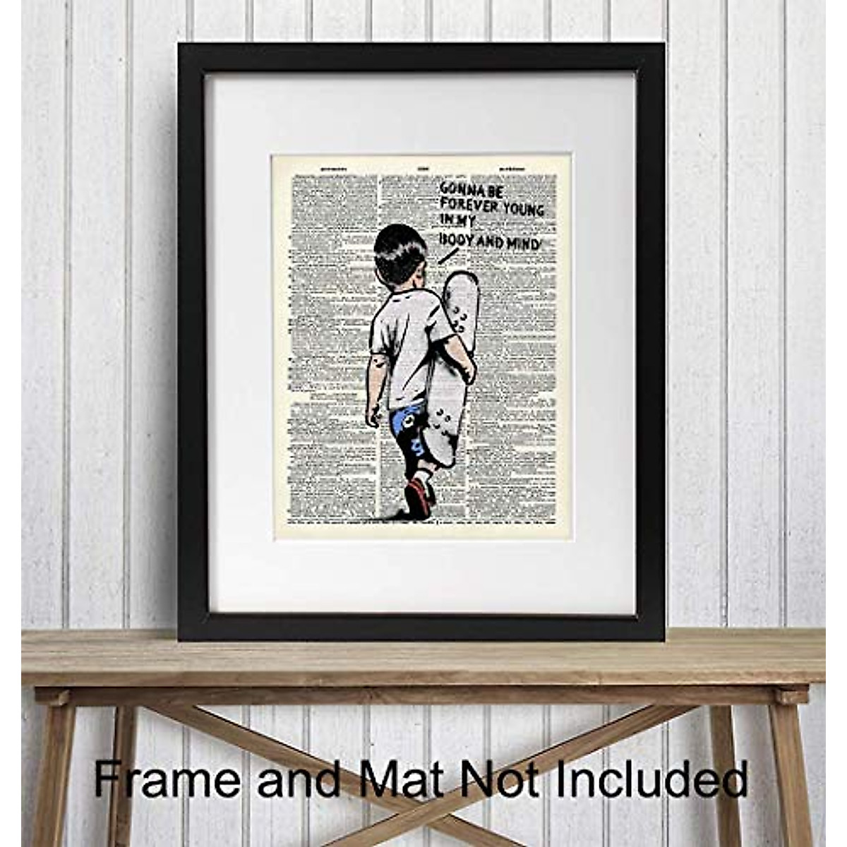 Banksy Skateboard Motivational Upcycled Dictionary Wall Art - Inspirational Graffiti, Urban Street Art Poster Print - Home Decor for Nursery, Kids or Boys Room - Great Gift - 8x10 Photo