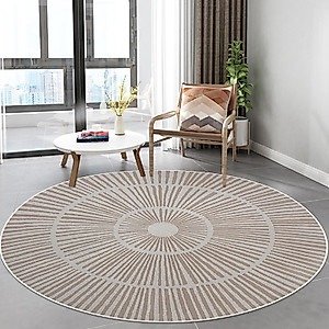 Lacomfy Modern Rug 6Ft Round Abstract Bedroom Carpet Circle Contemporary Sunshine Living Room Floor Mat Nonslip Dining Room Area Rug Non Shedding Washable Throw Rug for Home Decor, Coffee