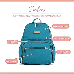 JuJuBe Zealous Diaper Bag Backpack and Fashionable Travel Bag with 9 Pockets