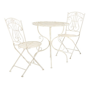 SAFAVIEH PAT5028A Outdoor Collection Semly Pearl White 3-Piece Bistro Set