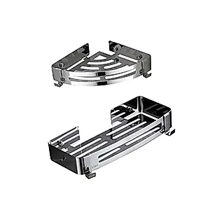 PRETYZOOM 2pcs Corner Shelf Bathroom Storage Cabinet Living Room Wall Shelf Corner Shower Basket Wall Bathroom Shelf Wall Floating Shelves Shower Shelf with Hooks Silver Stainless Steel