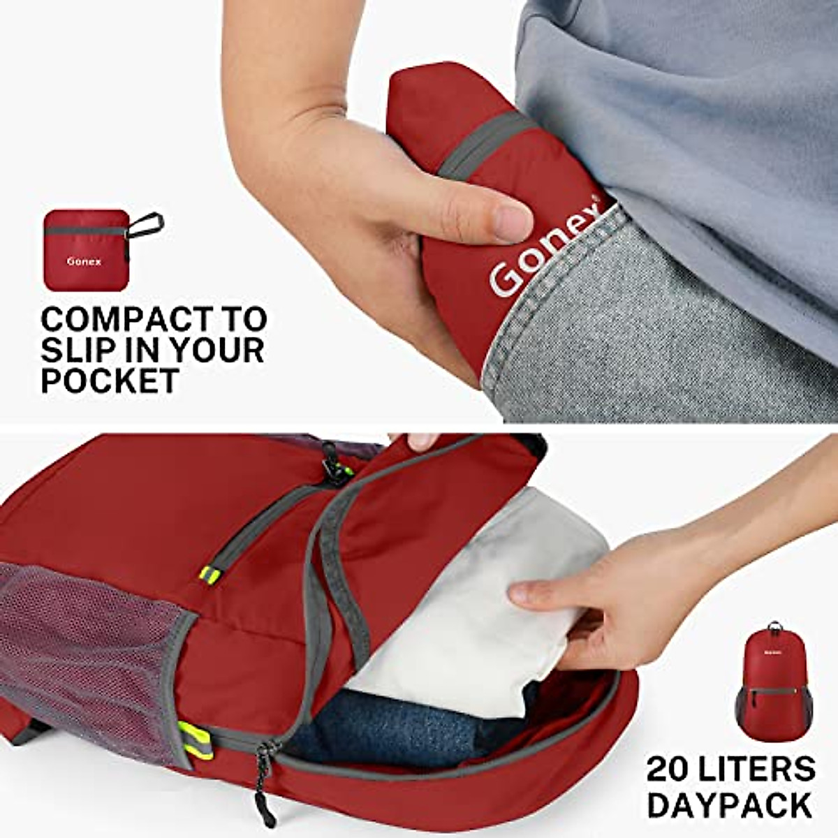 Gonex Ultra Lightweight Packable Backpack Daypack Handy Foldable Camping Outdoor Travel Cycling Backpacking(Red)