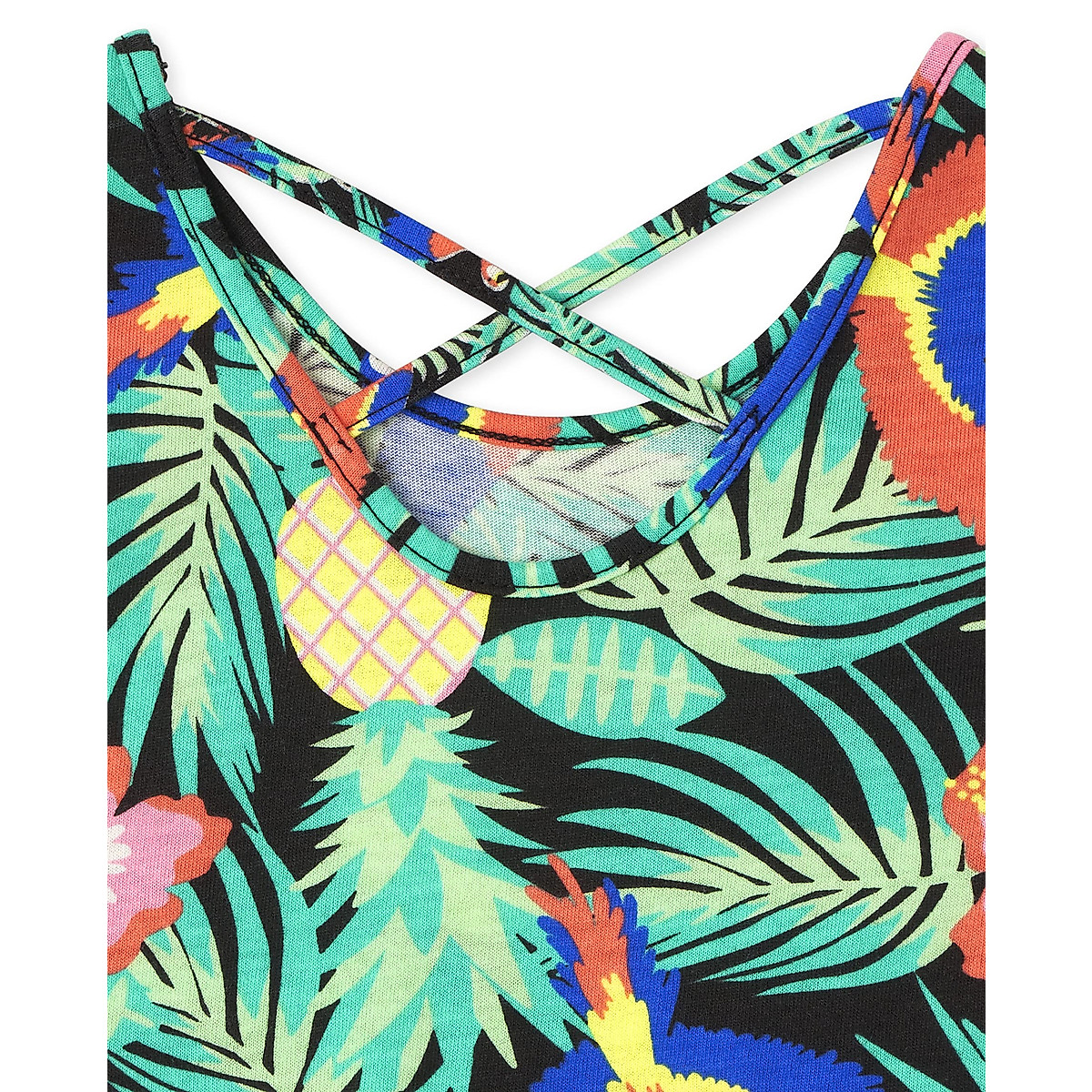 The Children's Place Baby Toddler Girls Sleeveless Fashion Tank Top, Tropical/Tropical Scene/Stripes 3-Pack, 4T