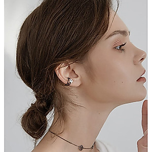 Reffeer Solid 925 Sterling Silver Flower Cuff Clip-On Earrings Cartilage Wraps for Women Teens Helix Ear Cuffs No Piercing (B-Black)