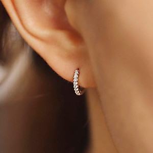 Lancharmed Small Open Hoop Earrings for Women | Hypoallergenic Sterling Silver Post Hoops Earring Second Hole Stone Hoops CZ HOOPS