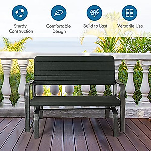 Giantex Outdoor Glider Bench w/Steel Frame Patio Glider Loveseat Porch Swing Bench with Ergonomic Armrest & Backrest, 2-Seat Rocking Chair for Porch, Garden, Backyard, Lawn