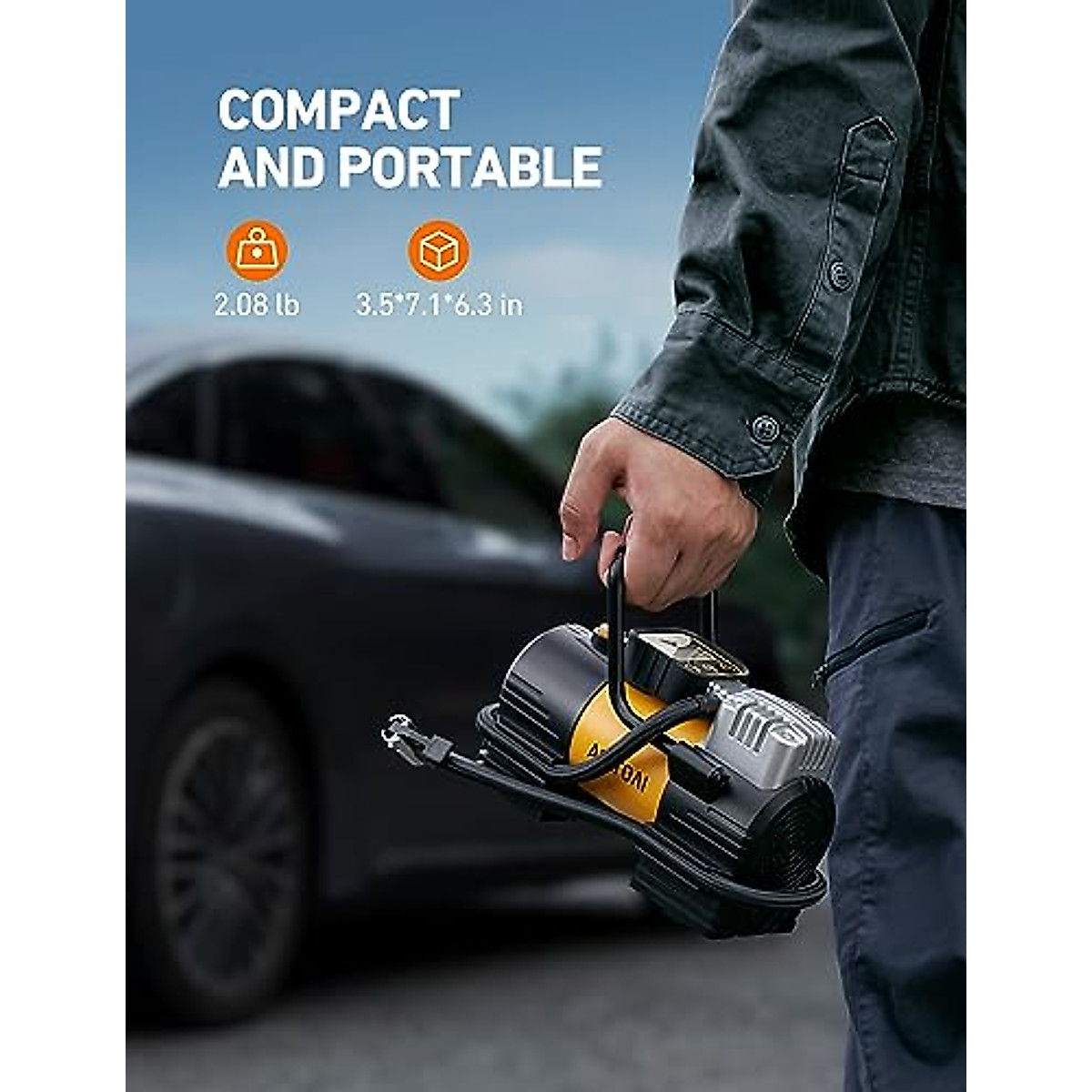 AstroAI Tire Inflator Portable Air Compressor (Up to 150 PSI) Tire Pump for Car 12V DC Digital Air Pump with 12 LEDs Super Bright Light for Bicycle, Motorcycle, Automotive Car Accessories