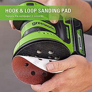 Greenworks 24V Orbital Sander Kit, 5" Random Sander Variable Speed, 2Ah Battery and Charger Included