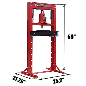 BIG RED ATY20011R Torin Steel H-Frame Hydraulic Garage/Shop Floor Press with Stamping Plates, 20 Ton (40,000 lb) Capacity, Red