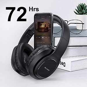 BLARO Bluetooth Headphones Over Ear, Hi-Fi Deep Bass Wireless and Wired Headsets, 72 Hours Playtime, Soft Memory Protein Earmuffs, Foldable Headphones with CVC6.0 Mic-Black