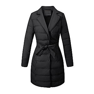 Bellivera Women's Winter Puffer Jacket Cold-resistant patchwork plush lining Coat with Removable Fur Collar Hooded and Belted 5527 BLACK M
