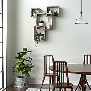J JACKCUBE DESIGN Rustic Wood Shelves -Floating Intersecting Wall Shelves with 4 Cubes, Wall-Mounted Square, Antique Style Shadowbox, Decorative Collection Display Organizer. MK512A