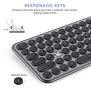 Wireless Keyboard and Mouse Combo, 2.4G Retro Computer Keyboard Mouse with Round Keys, Slim Quiet Keyboard Mouse with 2 in 1 Nano USB Receiver for for Windows, Laptop, PC, Notebook-Black Grey