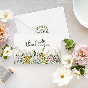 Artoid Mode 24 Pack Elephant Giraffe Thank You Cards Animal Greeting Cards Gift With Envelope Sticker Blank Note Cards for Birthday Wedding Baby Shower Bridal Shower, 4 x 6 Inch