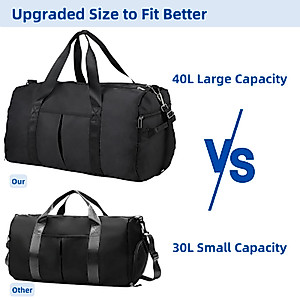 DAYGOS Gym Bag for Men, 40L Waterproof Sports Duffle Bags with Shoe & Wet Compartment, Small Carry On Travel Tote Bags with Trolley Sleeve for Personal Item, Fitness & Workout Gear, Black