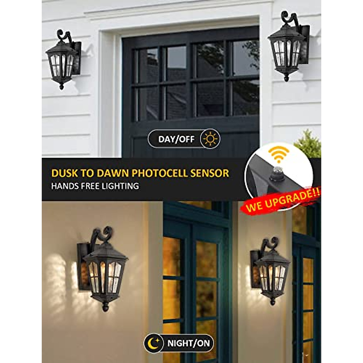 GYDZ Outdoor Wall Mount Light Fixture, Dusk to Dawn Outdoor Porch Light, Exterior Light Fixture Wall Mount, Anti-Rust Waterproof Matte Black Wall Light with Water Ripple Glass for Doorway,15'75''H