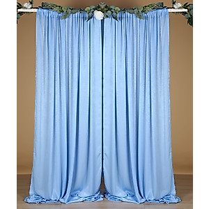 SHERWAY 9.6 Feet x 10 Feet Sky Blue Silky Soft Curtain Wedding Backdrop Drapes, Slightly Shiny Satiny Window Curtains for Party Ceremony Decoration