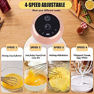 Electric Hand Mixer with 2 Whisks for Cooking Baking Supplies 4-Speed, Rechargeable Portable and Cordless Mini Food Processor for Baby Food Blender Puree & Meat,Ginger,Chili,Onion and Garlic Chopper