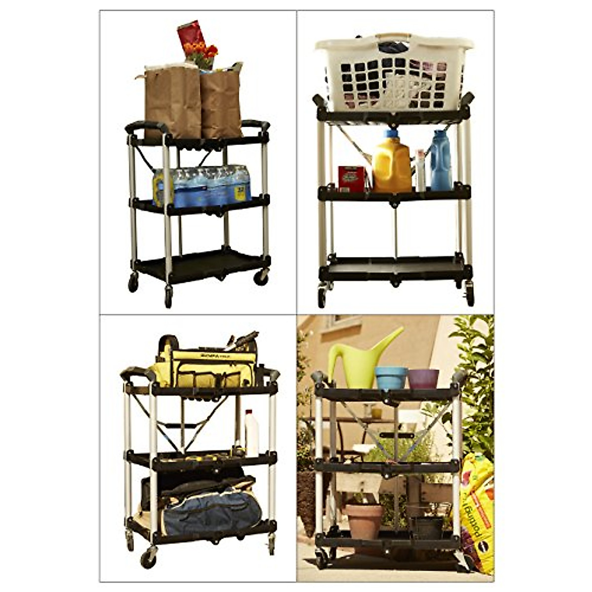 Olympia Tools 85-188 Pack-N-Roll Folding Collapsible Service Cart, Black, 50 Lb. Load Capacity per Shelf
