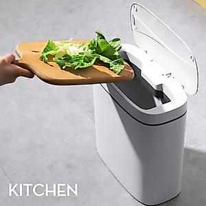 AIWE7D Bathroom Trash Cans with Lids Touchless Garbage Can Motion Sensor Waste Bin 13 Litre 3.6 Gallon Automatic Wastebasket for Kitchen Bedroom Office (Grey)