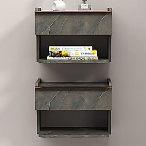 Bixiaomei Floating Bedside Table Nightstands, Wall Mounted Bedside Cabinet, Floating Wall Shelf Console with Mental, Modern Storage Cabinet Unit for Bedroom & Living Room (2 Pieces/Dark Grey/17.72IN)